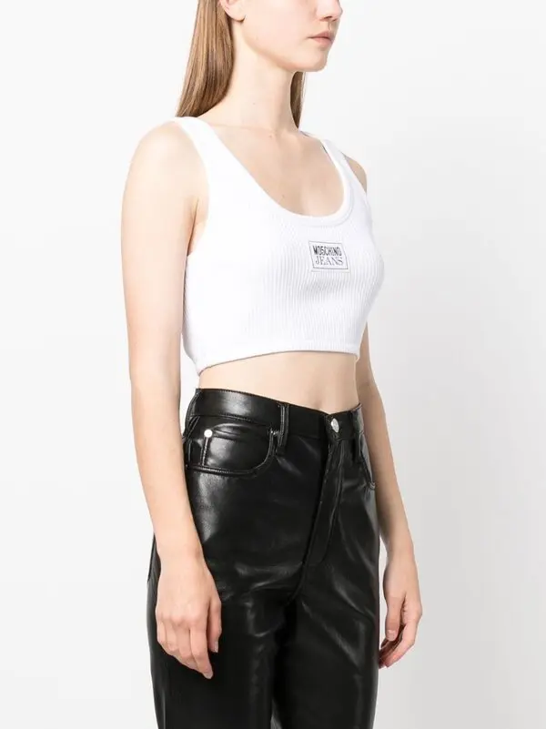 Moschino Logo-embroidered Ribbed Crop Top