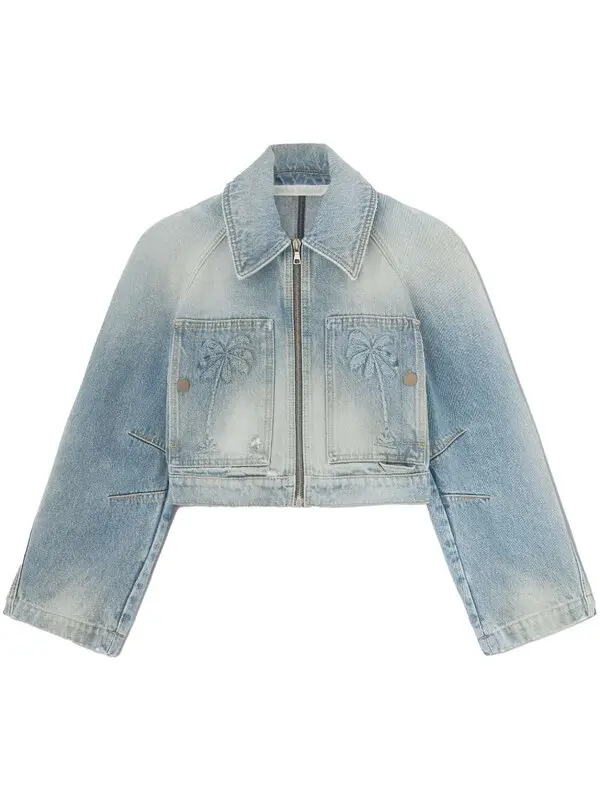 Palm Angels Paris Cropped Denim Jacket - Blue