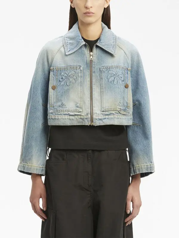 Palm Angels Paris Cropped Denim Jacket - Blue
