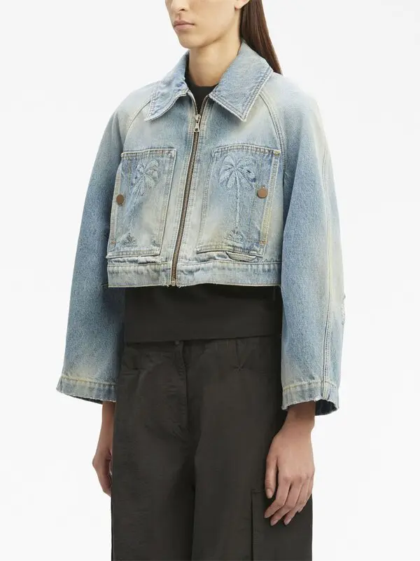 Palm Angels Paris Cropped Denim Jacket - Blue