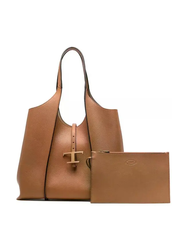 TOD'S T Timeless Medium Leather Tote Bag - Neutrals