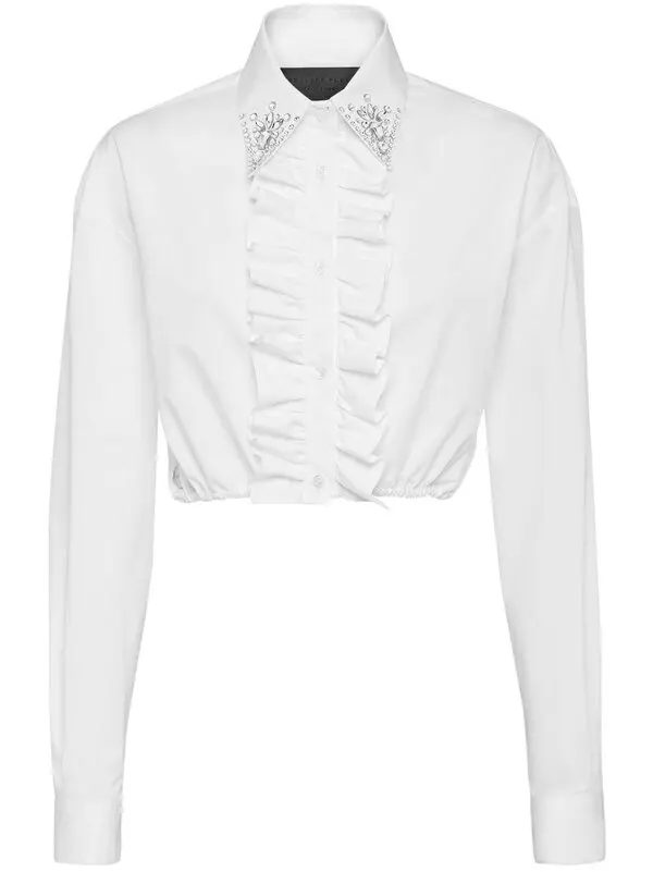 Philipp Plein Cropped Ruffled Shirt - White