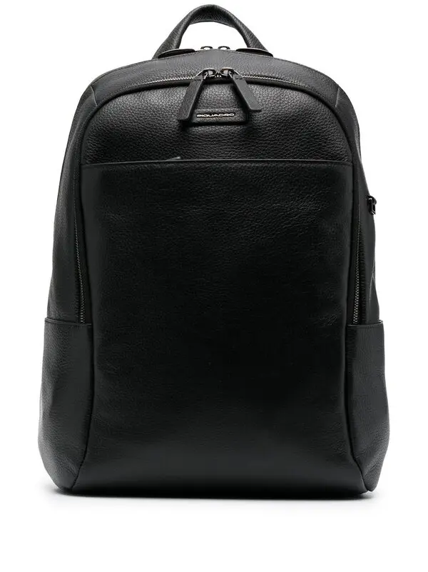 PIQUADRO Leather Backpack With Logo - Black