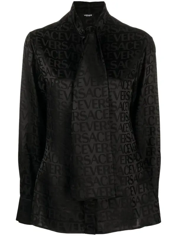 Versace Allover Scarf-tie Shirt - Black