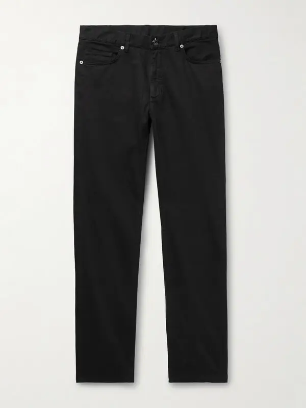 Zegna Slim-fit Brushed Cotton-blend Trousers - Black