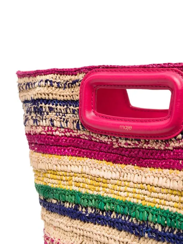 Maje Mini Striped Raffia Tote Bag