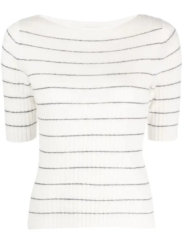 Vince Boat-neck Striped Knit Top - White