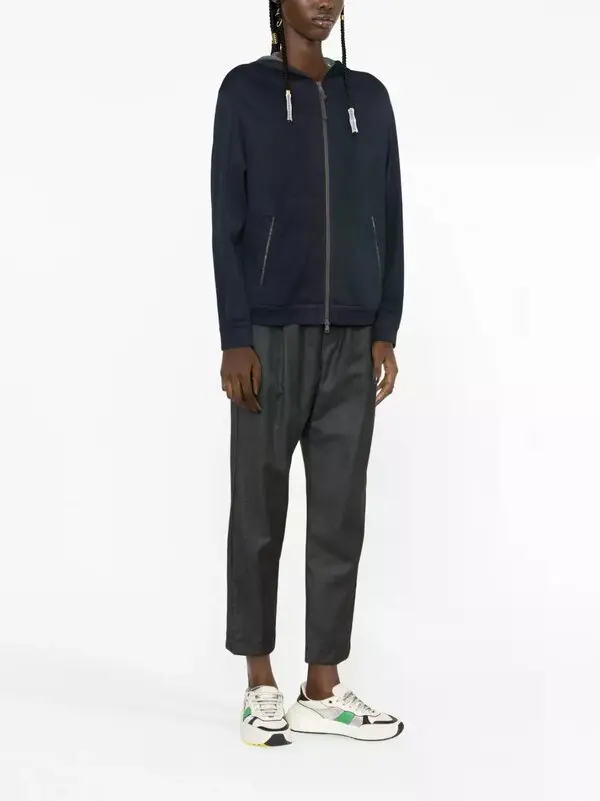 Brunello Cucinelli Zipped Hoodie With Monili Chain Detail - Blue
