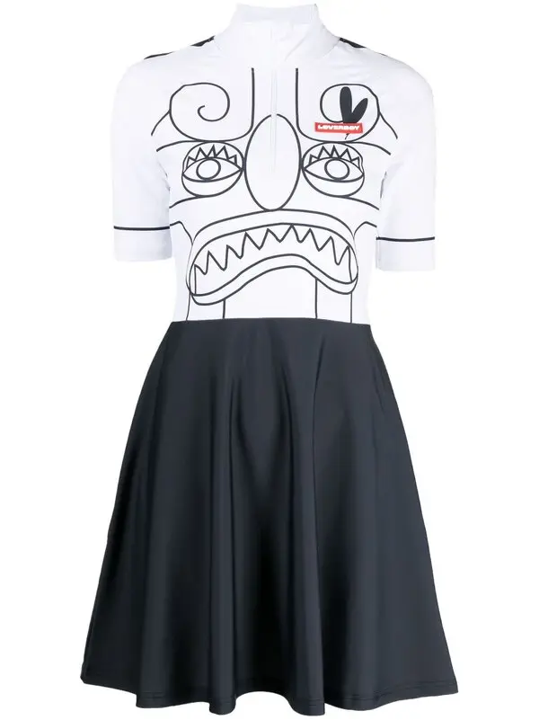 CHARLES JEFFREY Face-print Flared Minidress