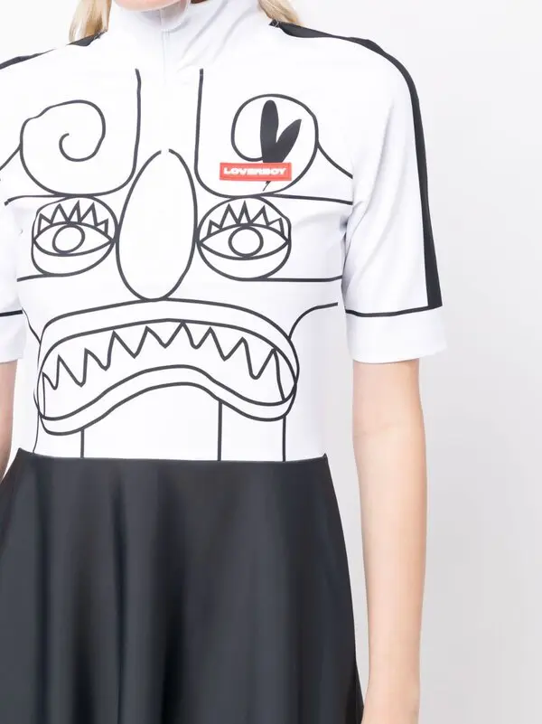 CHARLES JEFFREY Face-print Flared Minidress