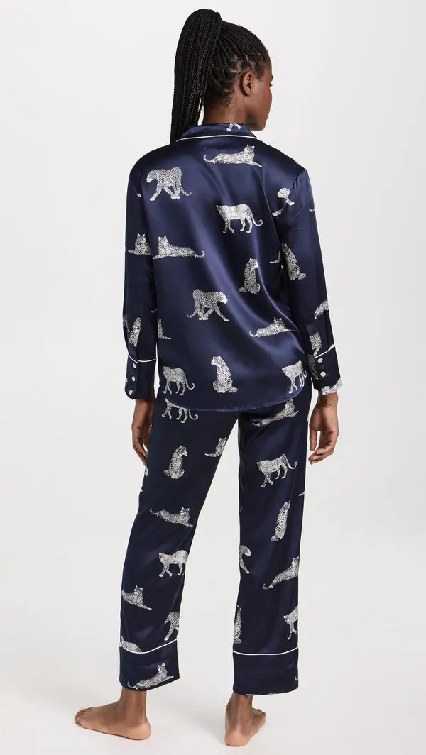 PETITE PLUME Silk Panther De Nuit Pajama Set - Navy