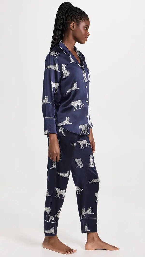 PETITE PLUME Silk Panther De Nuit Pajama Set - Navy