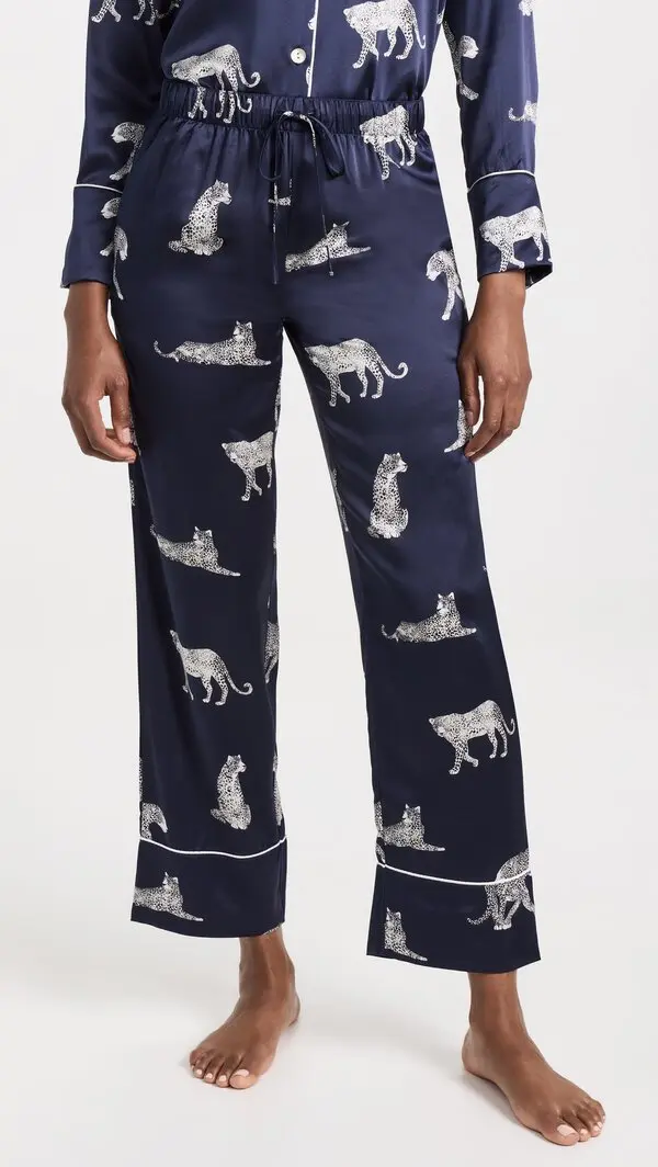 PETITE PLUME Silk Panther De Nuit Pajama Set - Navy