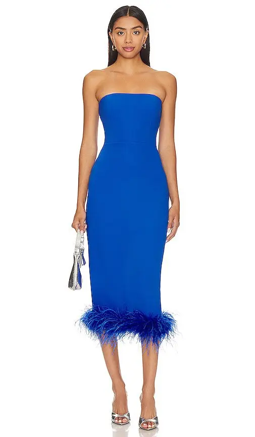 Amanda Uprichard Simpson Feather Hem Dress - Cobalt