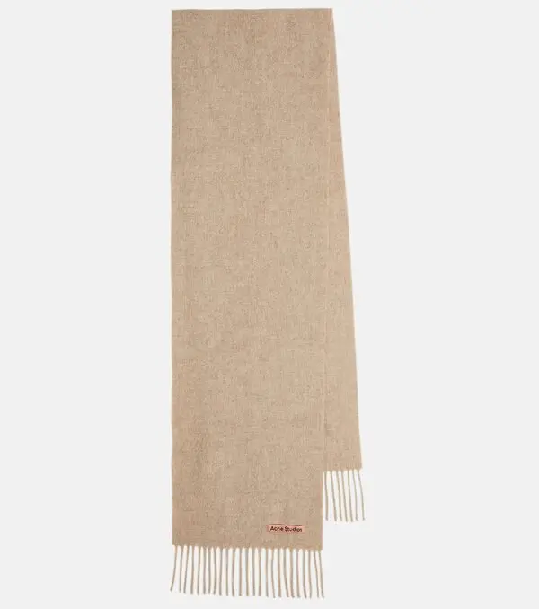 Acne Studios Canada Skinny Fringed Wool Scarf - Beige