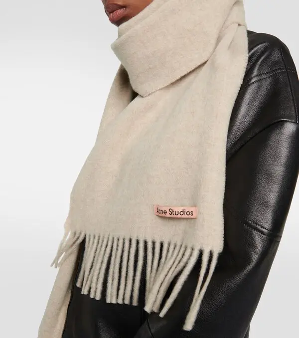 Acne Studios Canada Skinny Fringed Wool Scarf - Beige