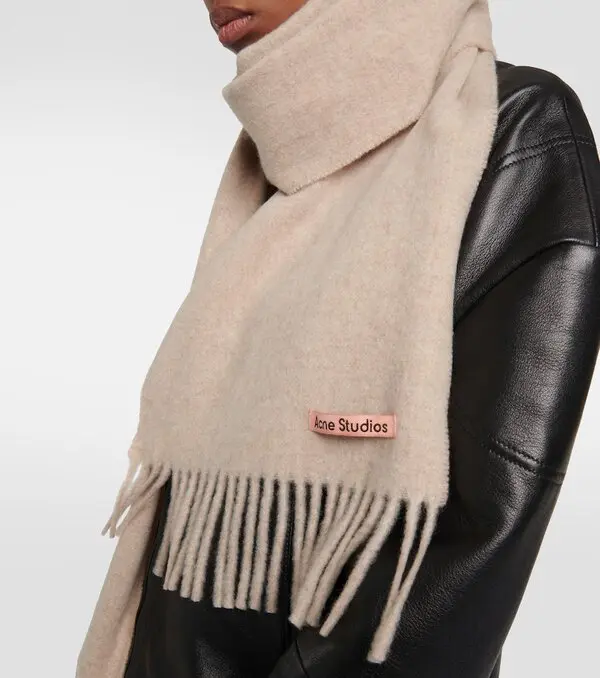 Acne Studios Canada Skinny Fringed Wool Scarf - Beige