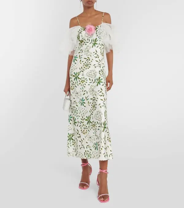 RODARTE Floral-appliqué Silk Midi Dress