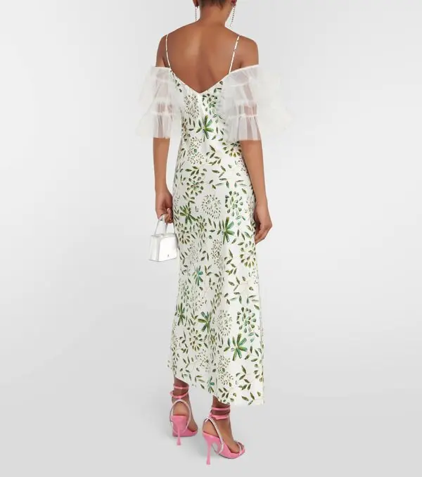RODARTE Floral-appliqué Silk Midi Dress