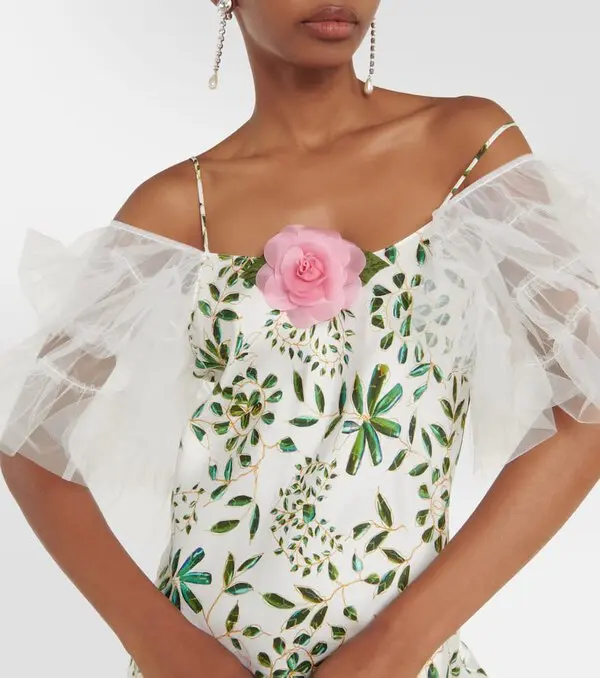 RODARTE Floral-appliqué Silk Midi Dress