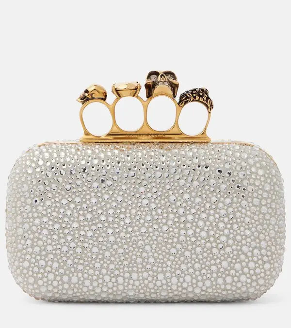 Alexander McQueen Knuckle Embellished Leather Clutch - Silver