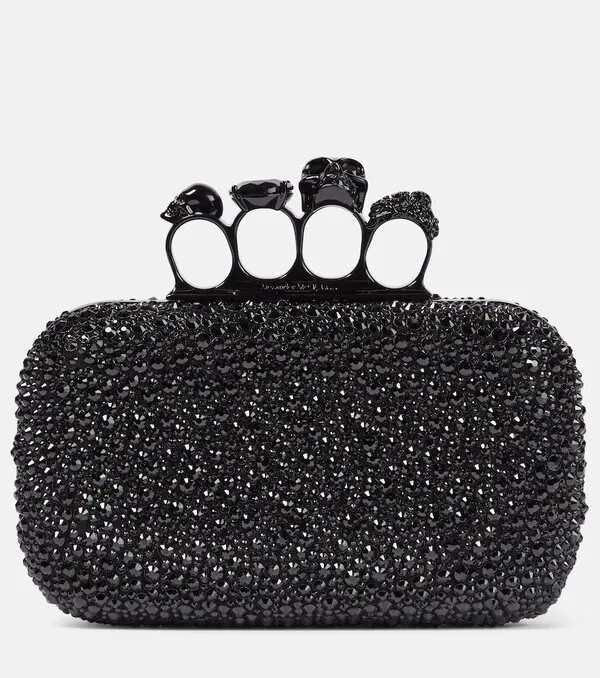 Alexander McQueen Knuckle Embellished Leather Clutch - Silver
