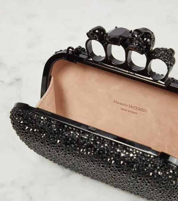 Alexander McQueen Knuckle Embellished Leather Clutch - Silver