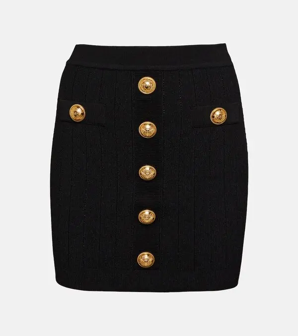 Balmain High-rise Knit Miniskirt - Black