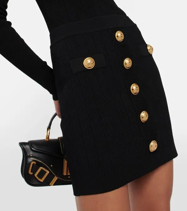Balmain High-rise Knit Miniskirt - Black