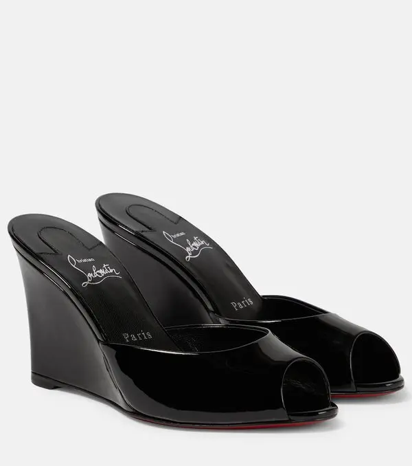 CHRISTIAN LOUBOUTIN Me Dolly Zeppa Patent Leather Sandals - Black