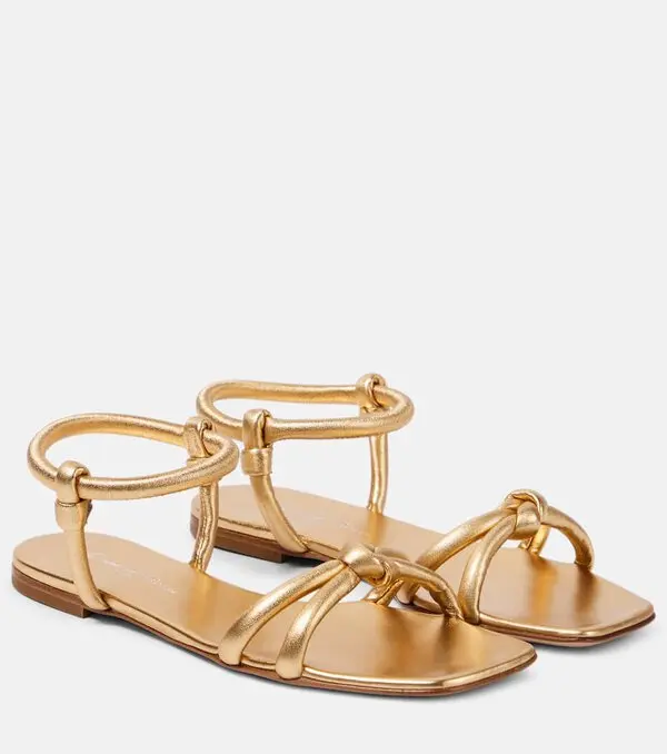 GIANVITO ROSSI Juno 05 Metallic Leather Sandals - Gold