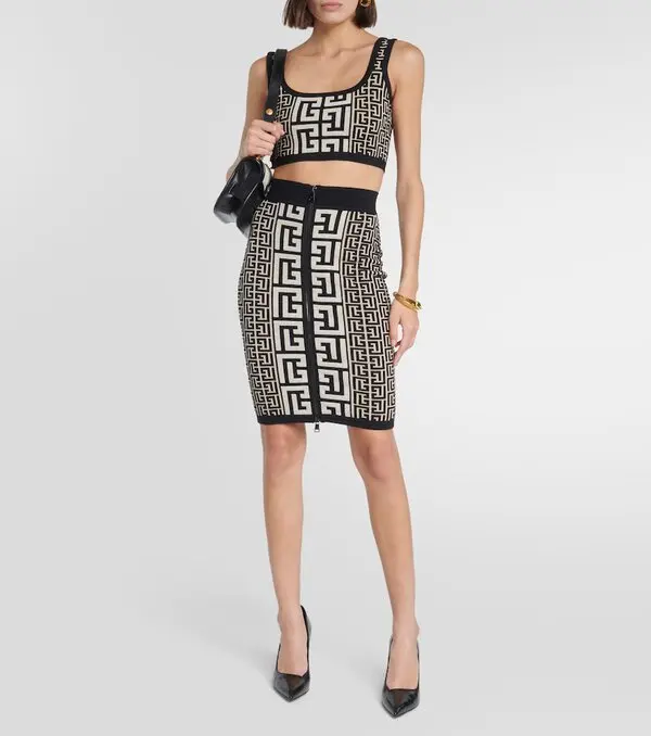 Balmain Monogram Jacquard Crop Top
