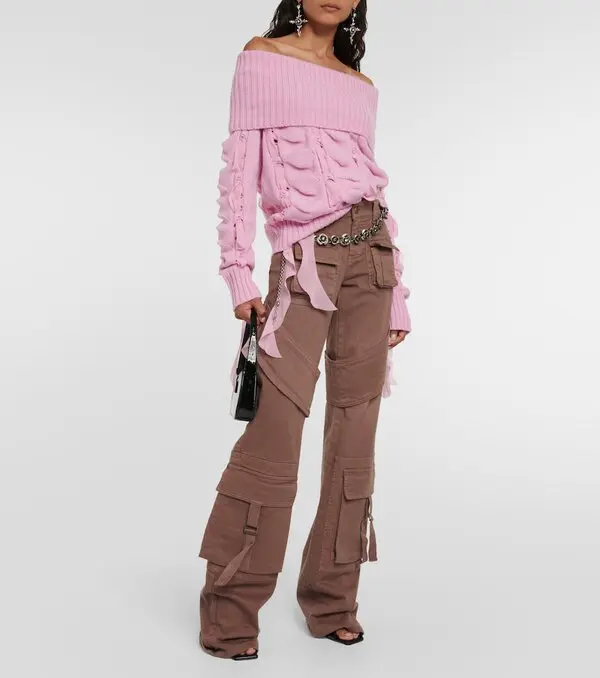 Blumarine Rushed Off-shoulder Wool Sweater