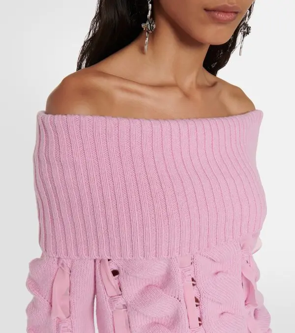 Blumarine Rushed Off-shoulder Wool Sweater