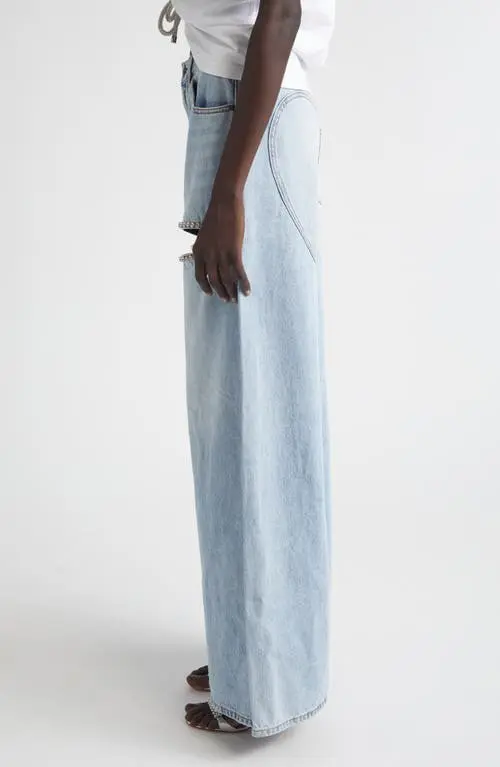 AREA Crystal Slit Wide Leg Jeans