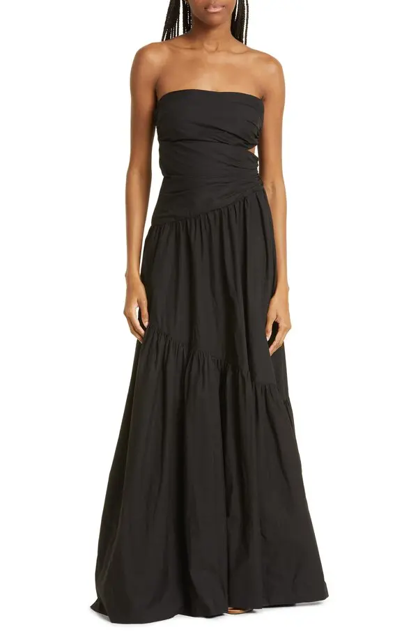 knee length dresses for ladies Kaleido | White Lace Strapless Ruffled Split Maxi Dress