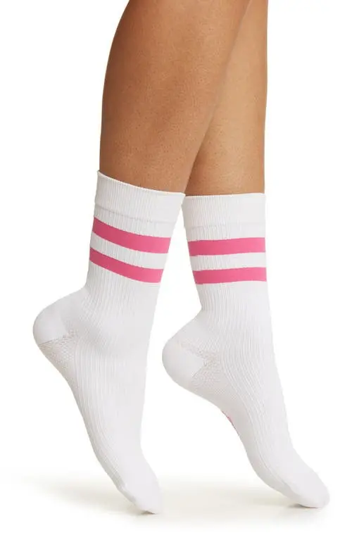 ITEM M6 Ribbed Compression Crew Socks - White Pink Stripe