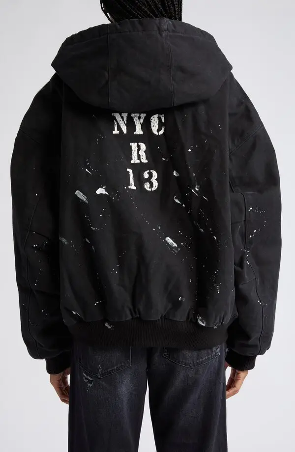 R13 Boxy Paint Splatter Hooded Cotton Canvas Jacket