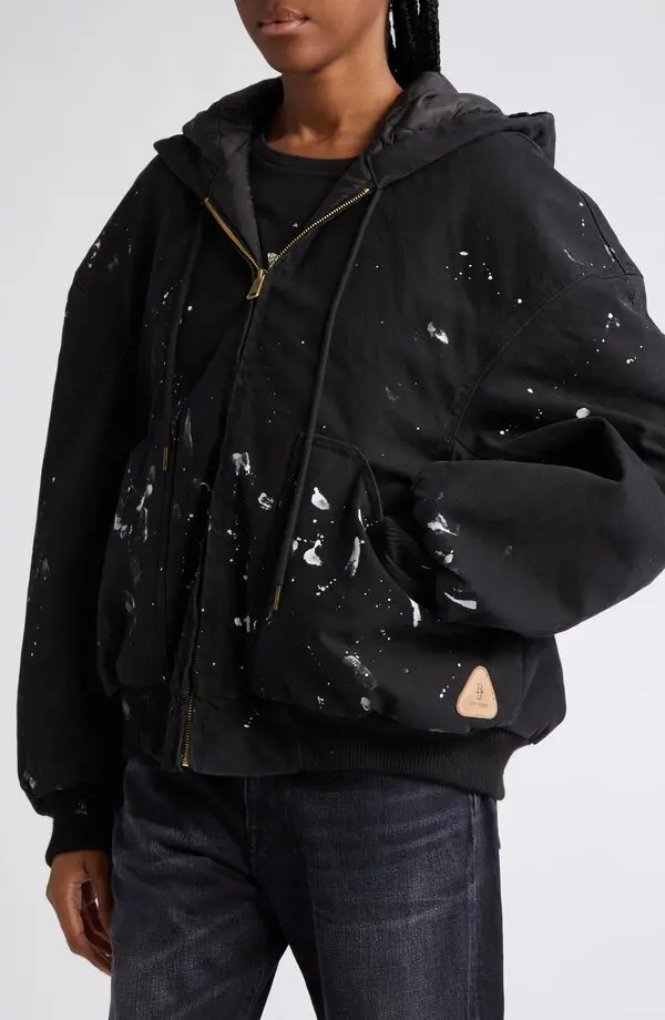 R13 Boxy Paint Splatter Hooded Cotton Canvas Jacket