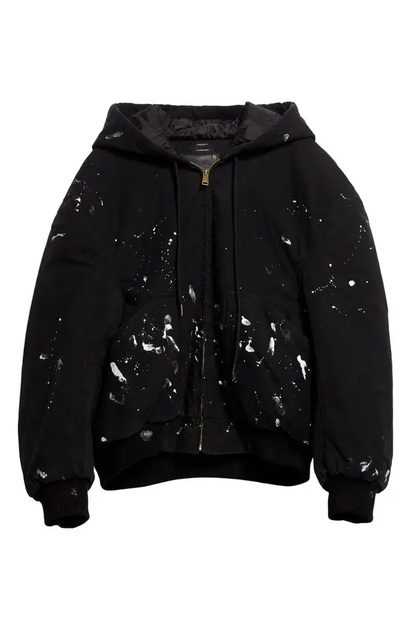 R13 Boxy Paint Splatter Hooded Cotton Canvas Jacket