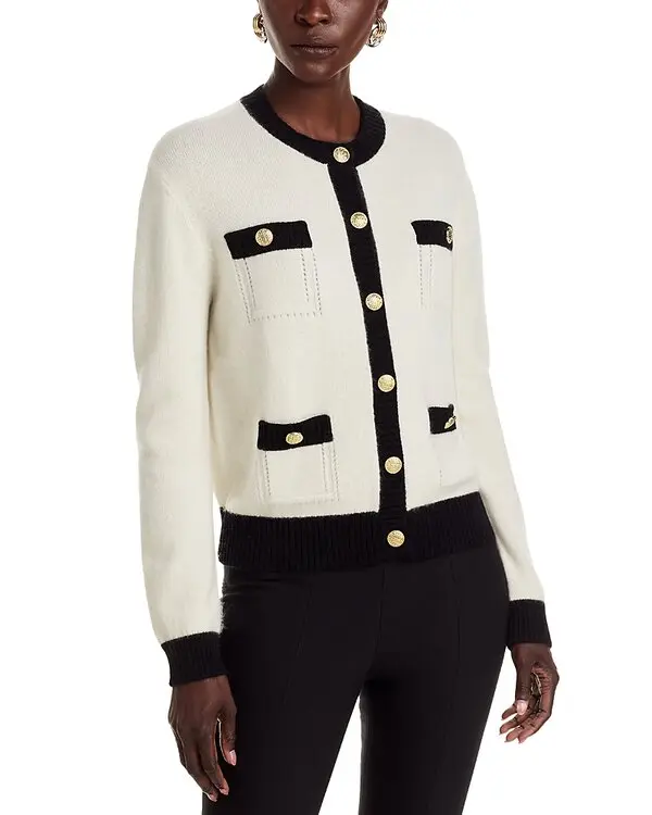 Bloomingdale'S C Exclusive Cashmere Cardigan With Contrast Trim - Ivory/black