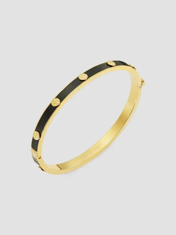 Tory Burch Miller 18k Gold-plated & Enamel Double-t Bracelet - Black