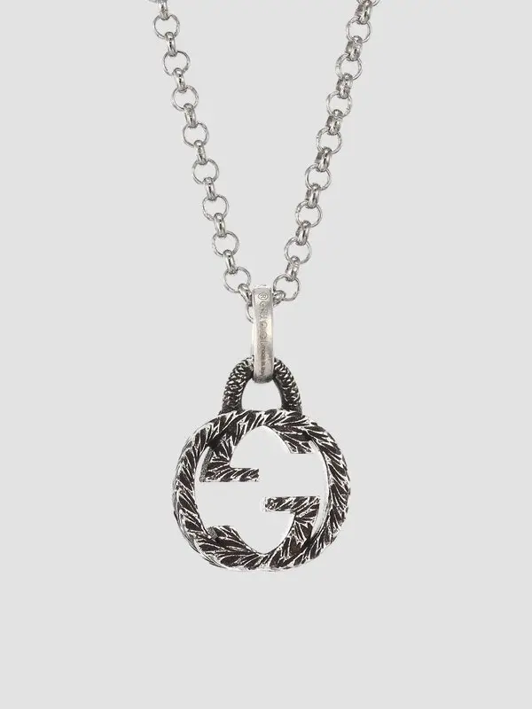 Gucci Gg Interlocking Sterling Logo Charm Pendant Necklace - Silver