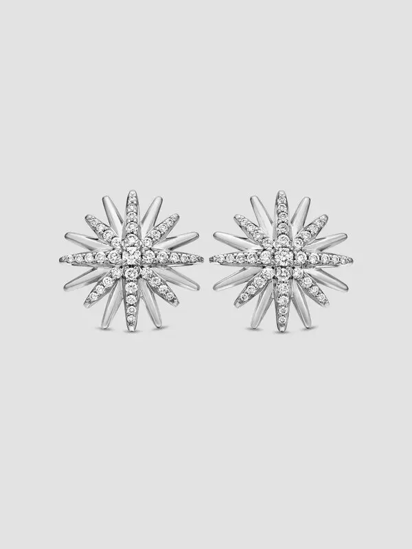 David Yurman Starburst Stud Earrings In Sterling With Diamonds, 19mm - Diamond