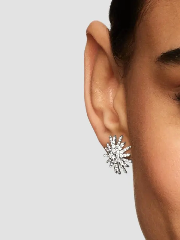 David Yurman Starburst Stud Earrings In Sterling With Diamonds, 19mm