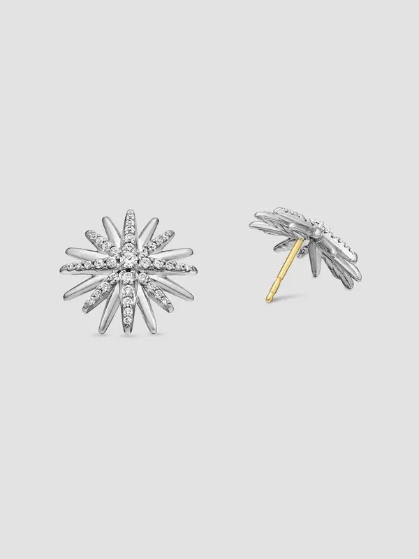 David Yurman Starburst Stud Earrings In Sterling With Diamonds, 19mm