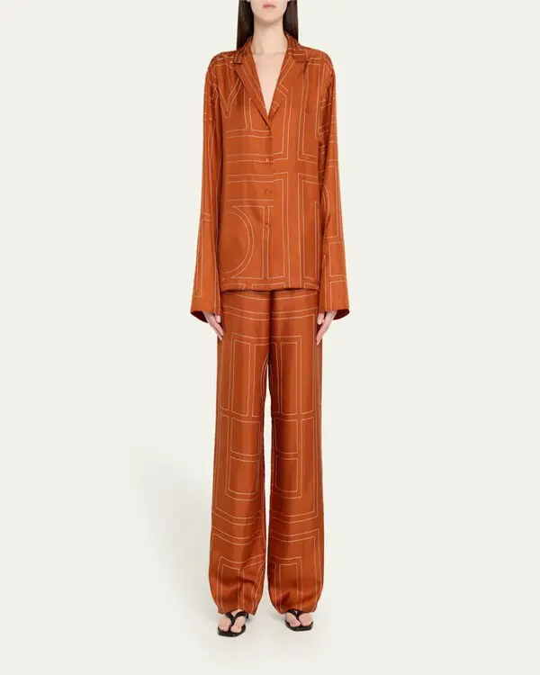 TOTEME Monogram Silk Pajama Bottoms - Rustcopper