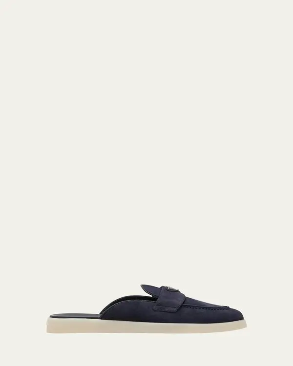 Prada Saint Tropez Suede Mules - Navy