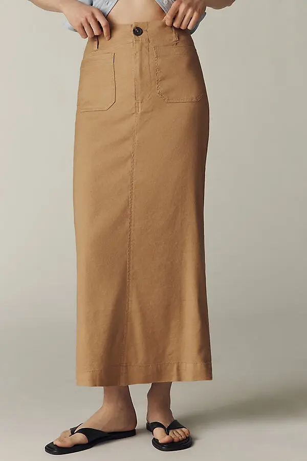 Maeve Colette Linen Stretch Maxi Skirt - Camel