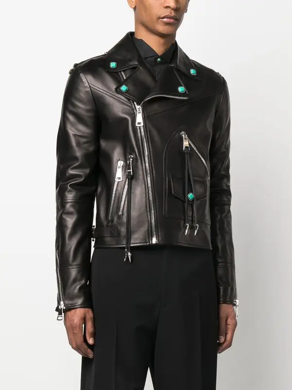 Roberto Cavalli Embellished Biker Jacket In Black - 50% Off
